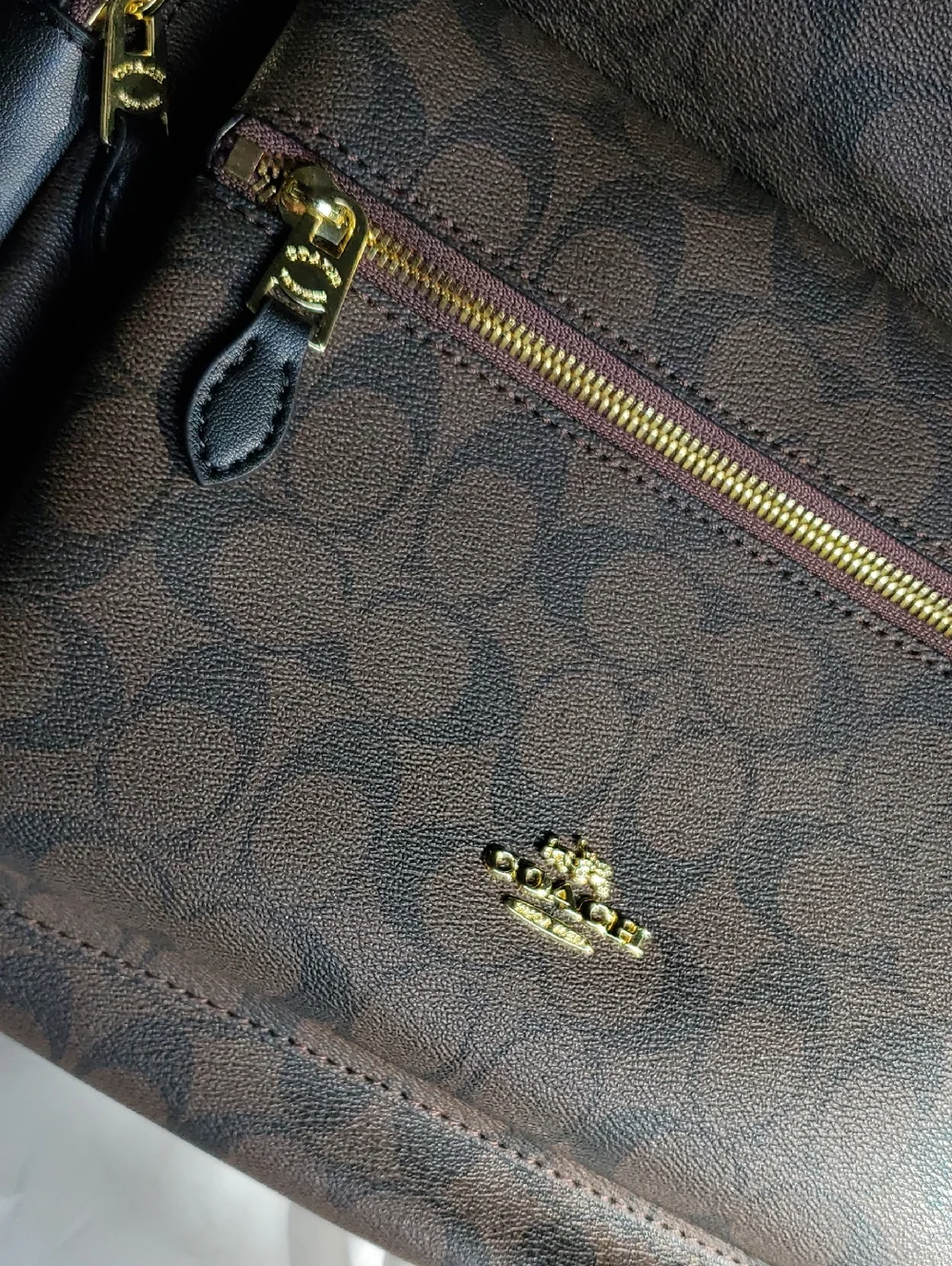 Coach | Bags | Coach Brown Signature Logo Backpack With Black Trim And ...
